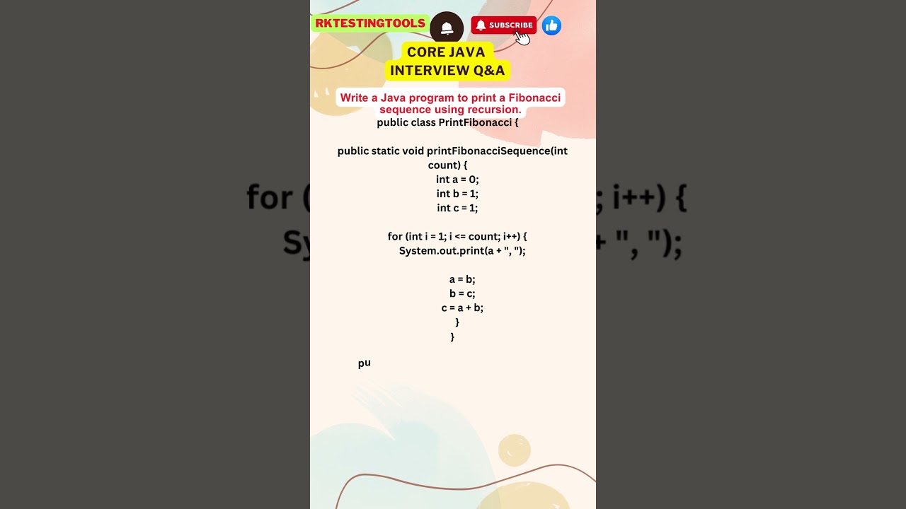 Core Java | Programming | Write a Java program to print a Fibonacci sequence using recursion?