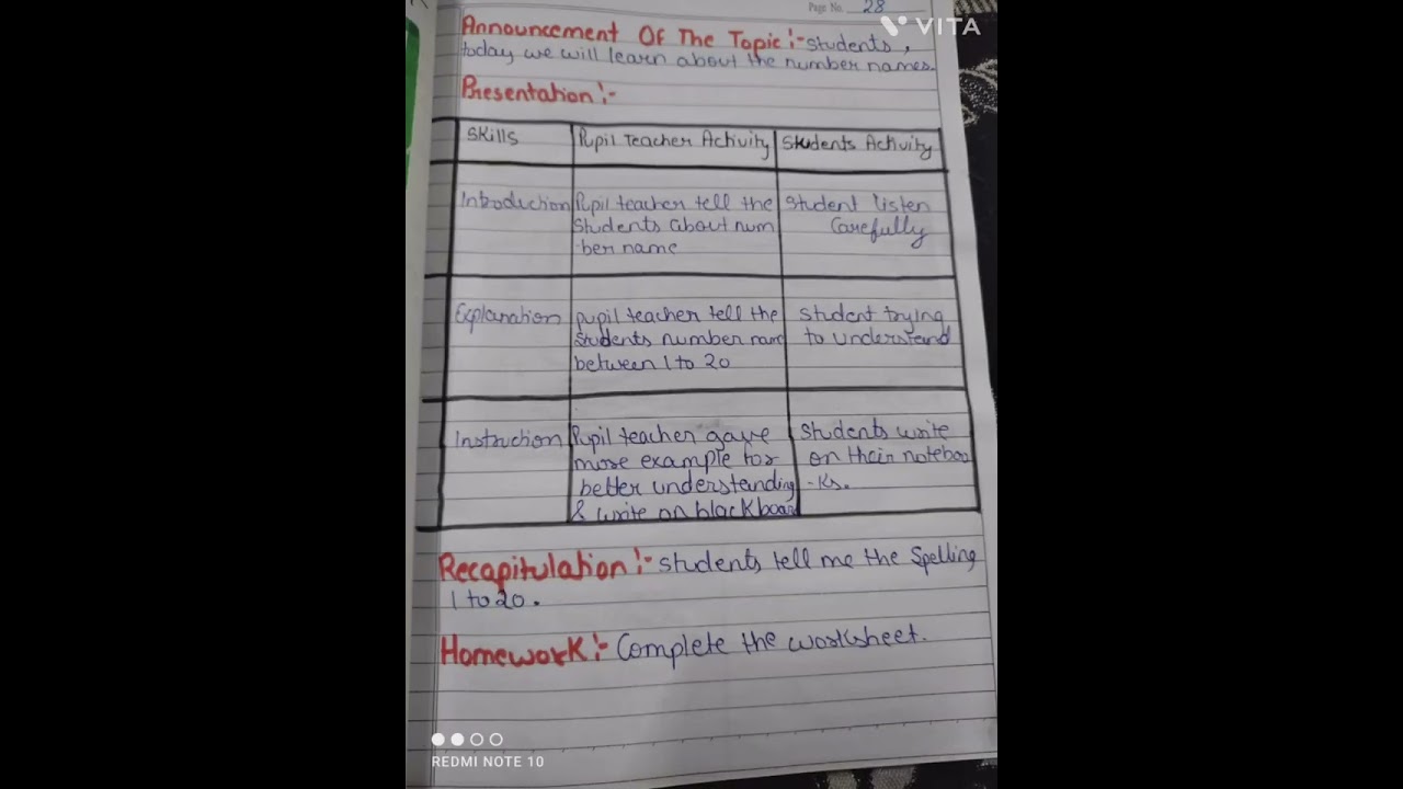 lesson plan on number name for class 3,4 & 5 with worksheet