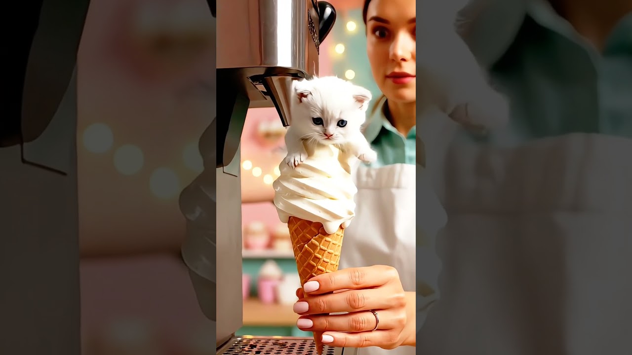 “Ultra Realistic Ice Cream Machine Creates a Fluffy Kitten 🍦🐱 | 4K Cinematic Magic #imaginefx #ai