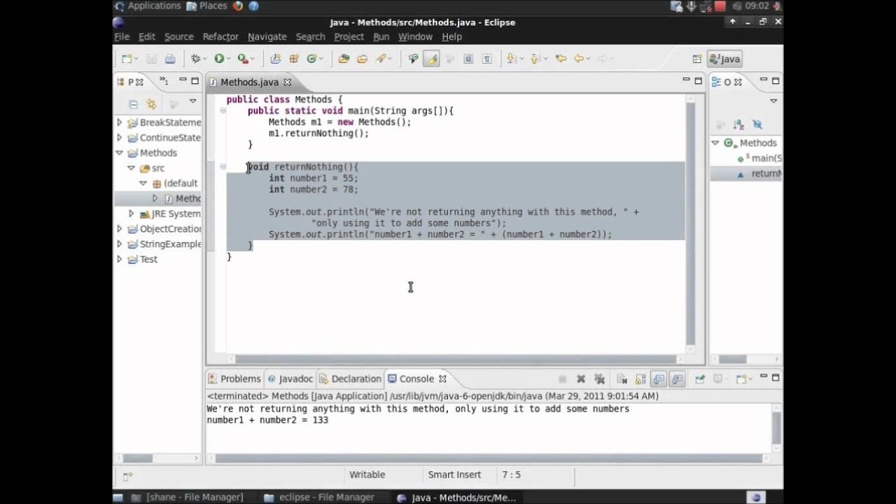 Java Video Tutorial 23: Methods