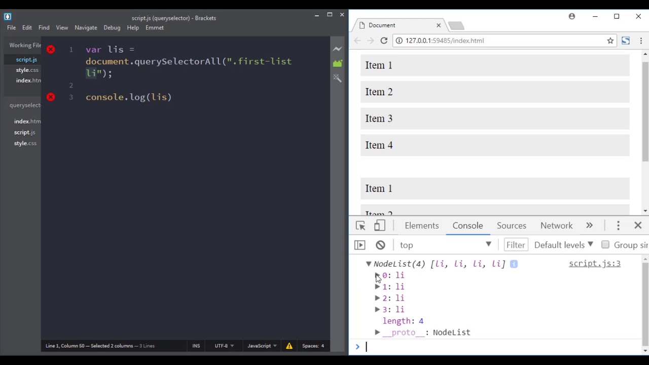 Selecting DOM elements using CSS Selectors in JavaScript