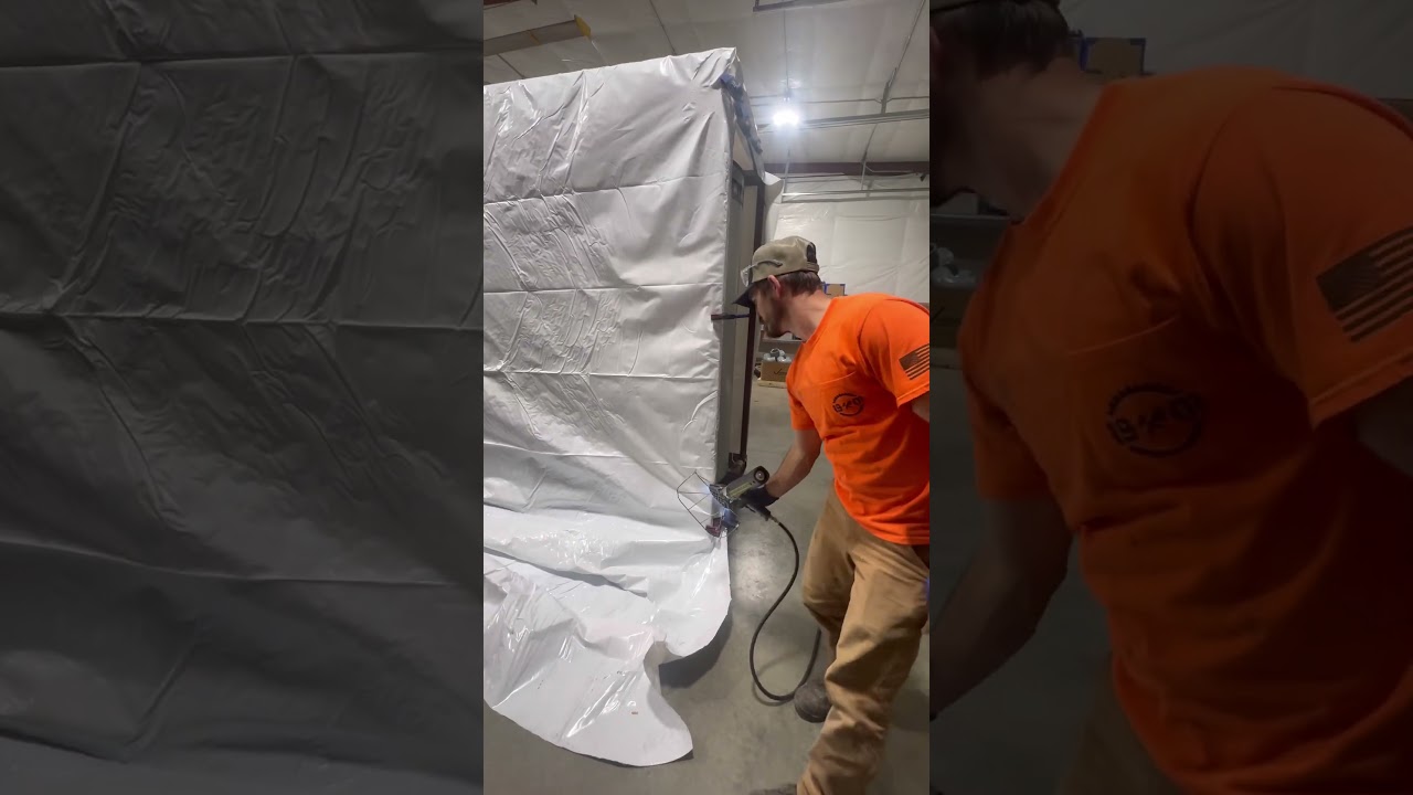 Shrink wrapping skids and playing with fire #plumbing #1901inc #prefab #union