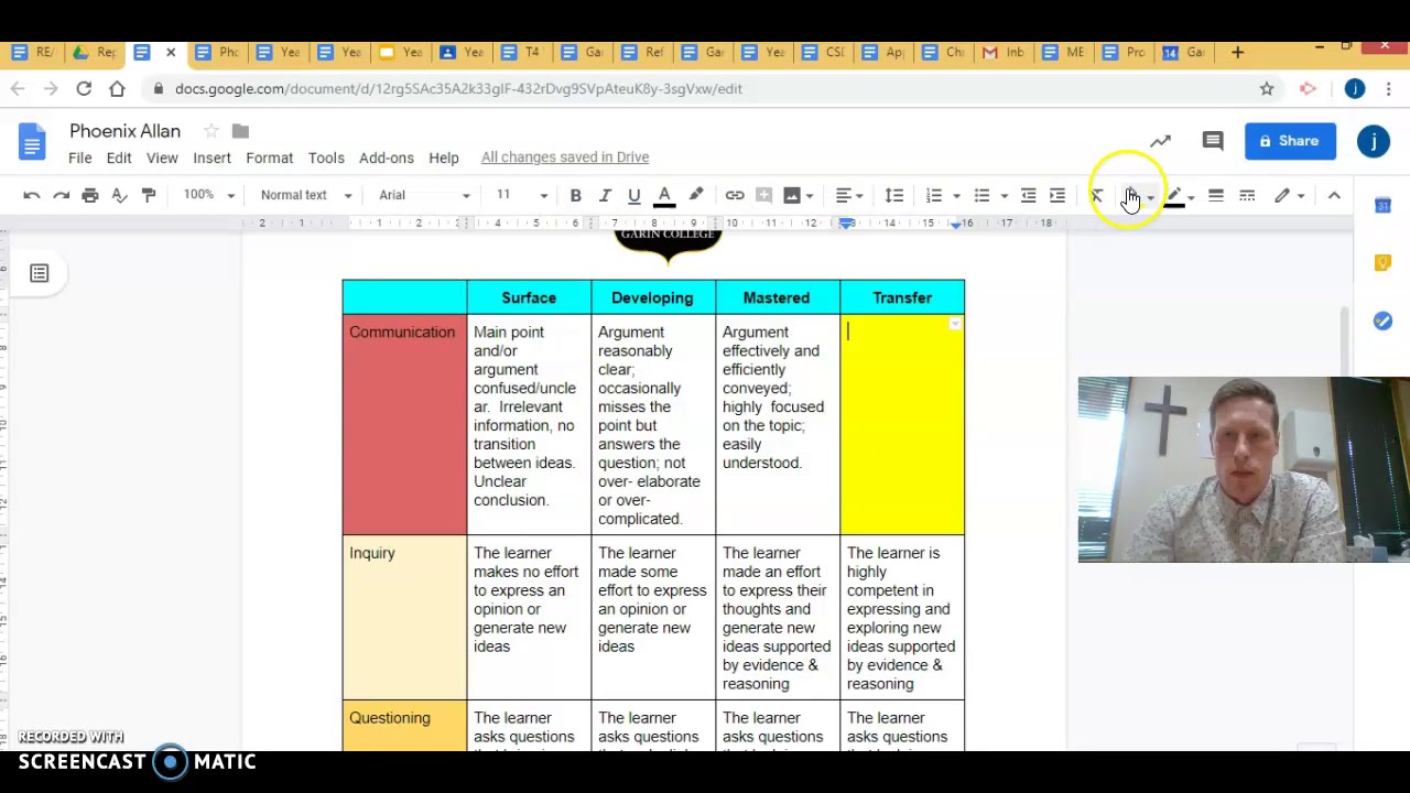Live Reporting Rubrics