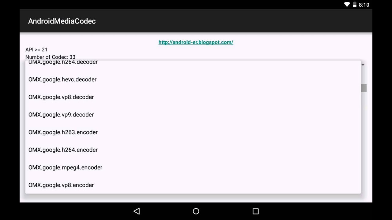 List supported Media Codec (test on Nexus 7 Android 5.1.1)