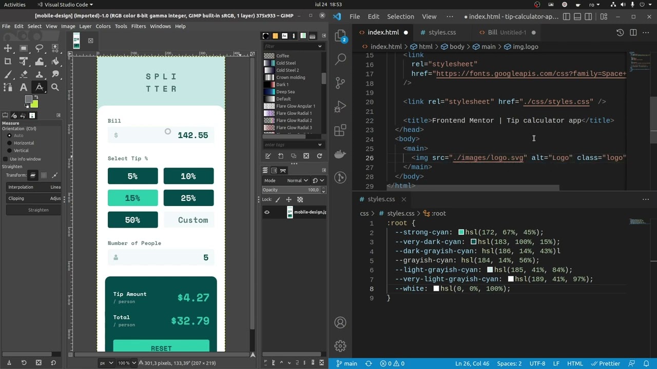 Tip calculator app (Part 1 - HTML & CSS) - Frontend Mentor