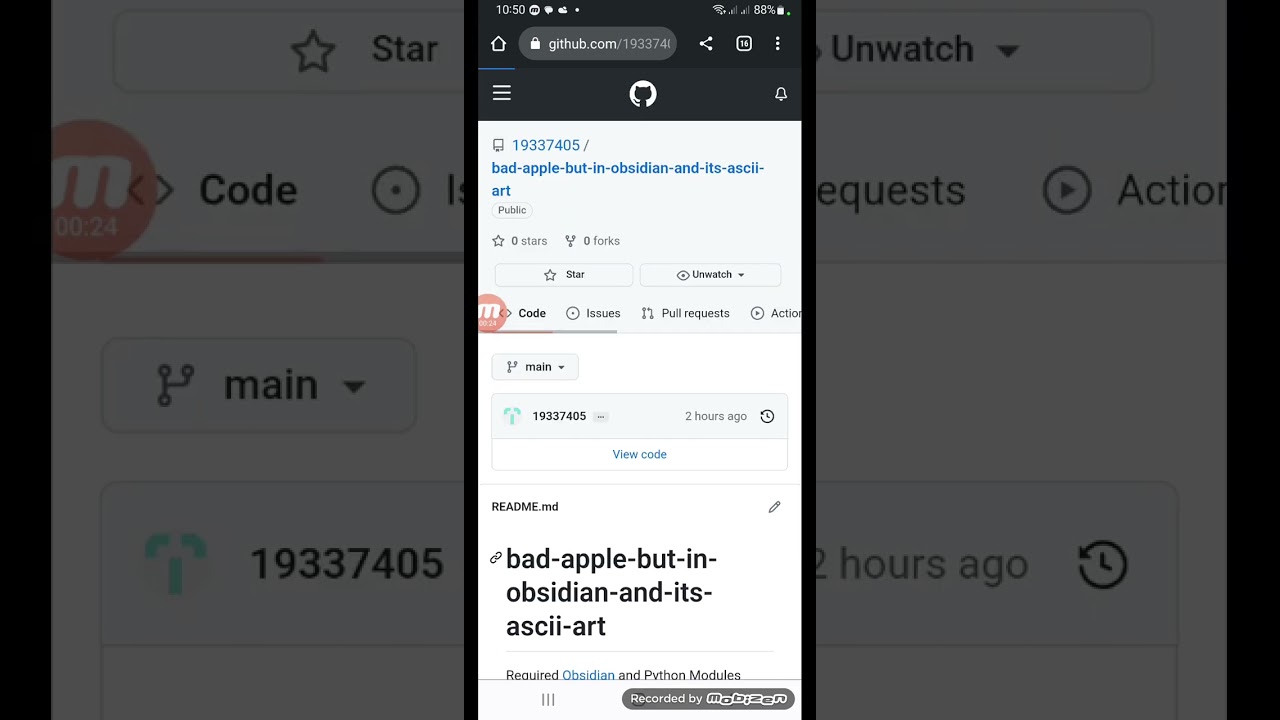 Bad Apple but in Obsidian and it's ASCII art (on GitHub)