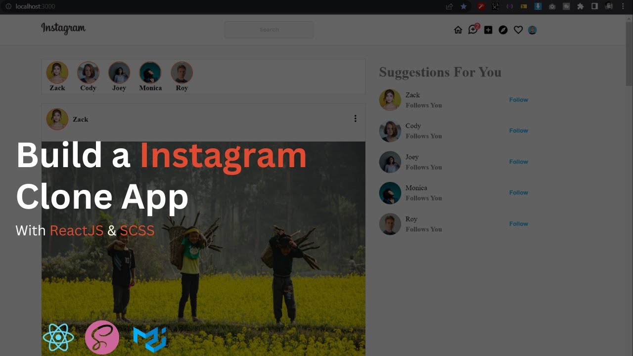 Build an Instagram Clone App with ReactJS & SCSS | HTML | CSS | JS | ReactJS Tutorial for Beginners.