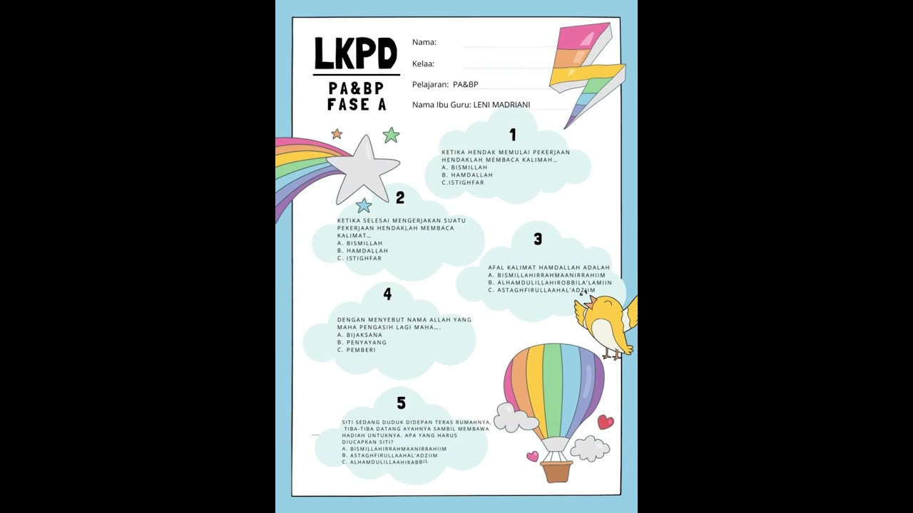 LKPD PAI FASE A KELAS 1 AKU SUKA MEMBACA BASMALLAH DAN HAMDALLAH