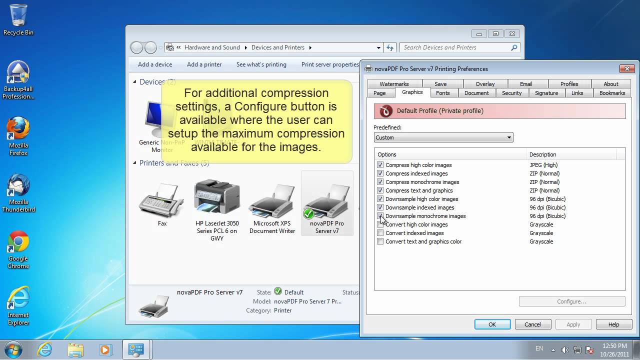 Adjust the PDF compression and downsample settings in novaPDF