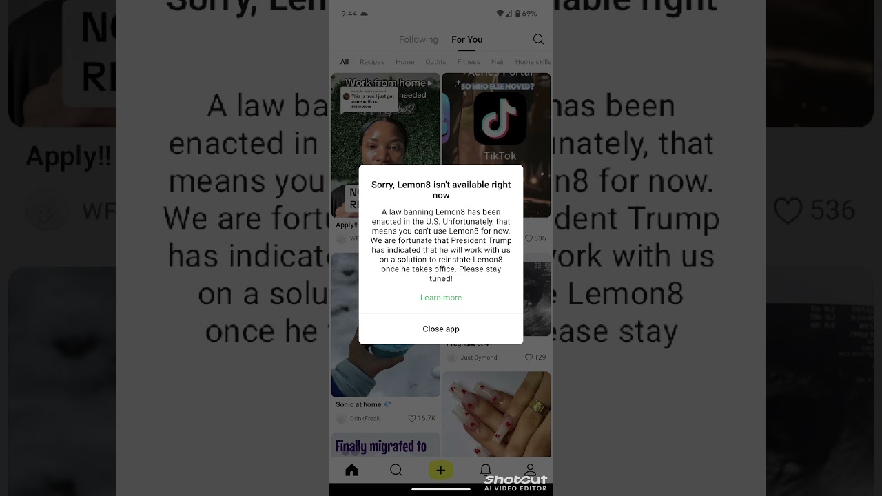 Apps that are banned now (Tiktok, Lemon 8, Clapper)