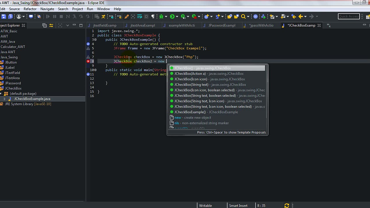 6. JChecBox Java Swing Tutorial without voice