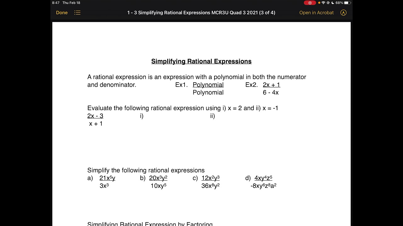 1-3 simplifying Rational expressions MCR3U