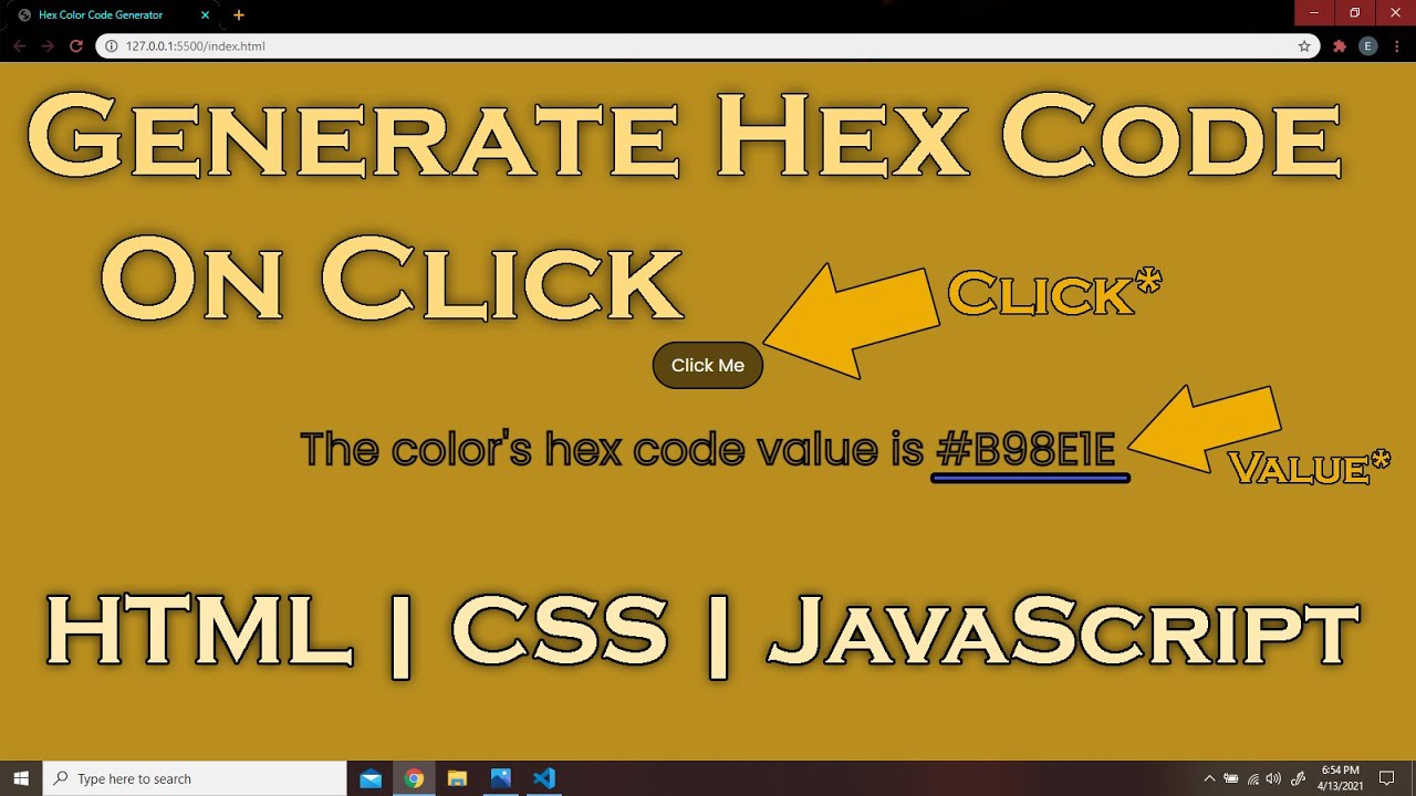 Hex Code Color Generator on Click using HTML & JavaScript | JS simple Project