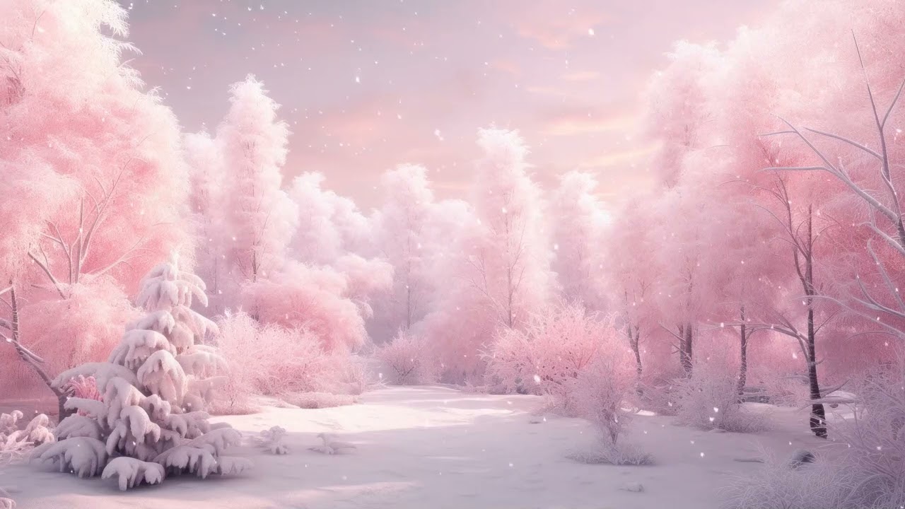 pink winter animation, winter forest frame, snow frame tv, pink winter forest, winter frame