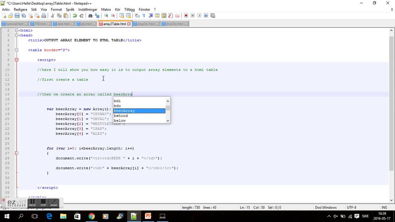 JAVASCRIPT ASSIGNMENT - OUTPUT BEER ARRAY  TO HTML TABLE