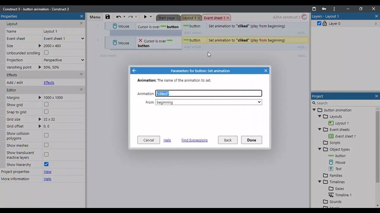 button animation tutorial construct 3