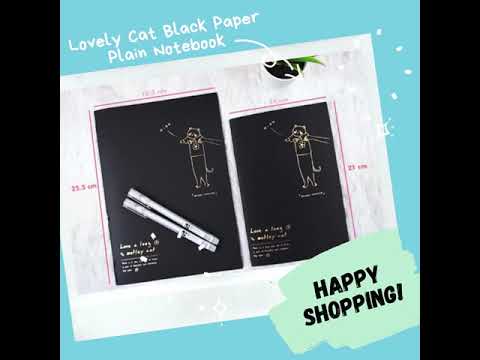 LOVELY CAT BLACK PAPER PLAIN NOTEBOOK A5 B5 / BUKU TULIS CATATAN GAMBAR KERTAS HITAM untuk DIY