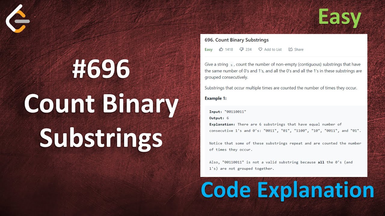 Count Binary Substrings | Live Coding with Explanation | Leetcode - 696