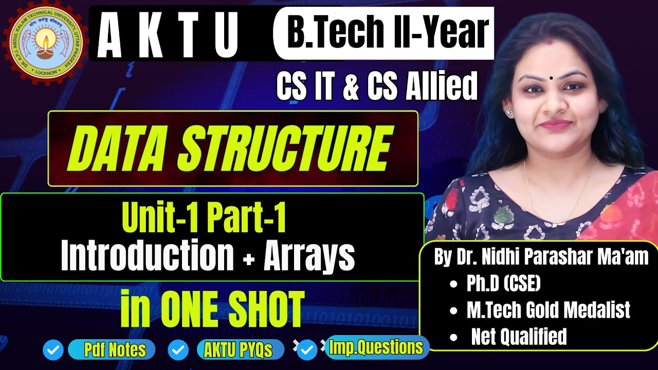 DATA STRUCTURE I U-1 Part-1 I Introduction + Arrays I ONE SHOT I By Dr. Nidhi Parashar Ma'am