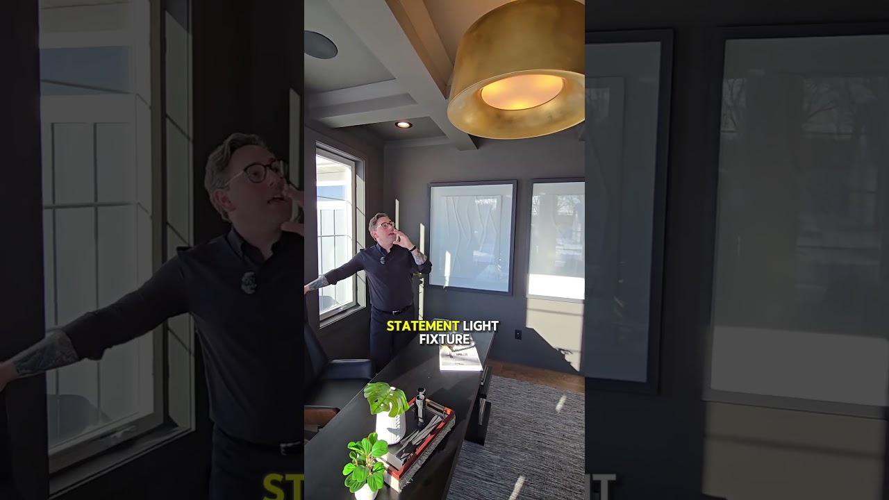 Moody Color Drenching and a Statement Lighting Fixture in the Office