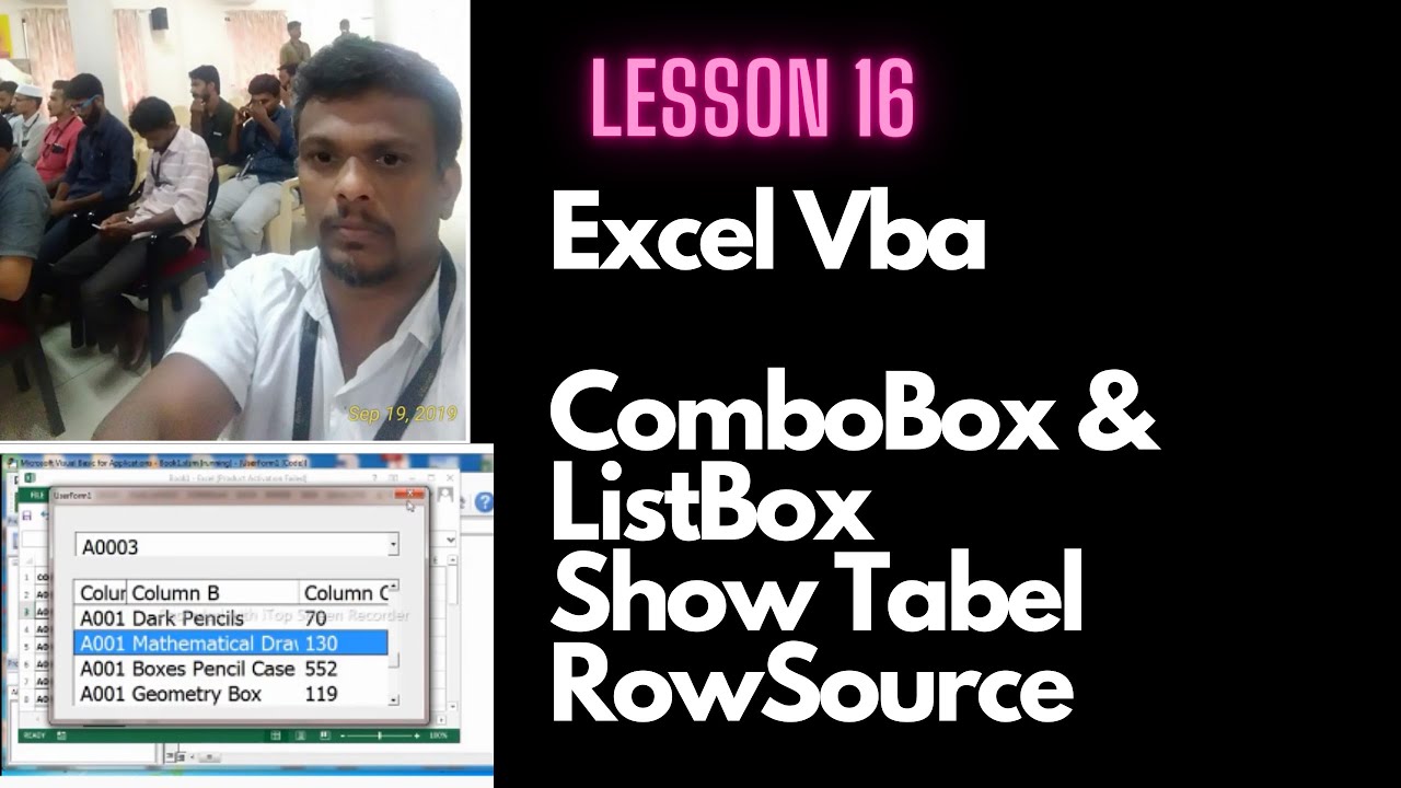 Lesson 16 Excel Vba ComboBox  &  ListBox    Show Tabel RowSource