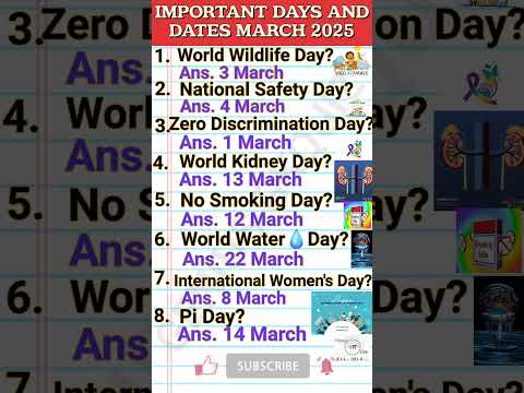 IMPORTANT DAYS & DATES MARCH 2025/CURRENT AFFAIRS/GENIUS GKQUIZ #currentaffairs #shorts #shortvideo