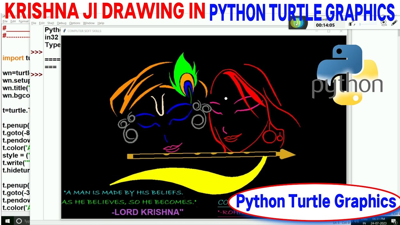 LORD KRISHNA DRAWING USING PYTHON TURTLE GRAPHICS | KRISHNA JI DRAW IN PYTHON TURTLE & SOURCE CODE