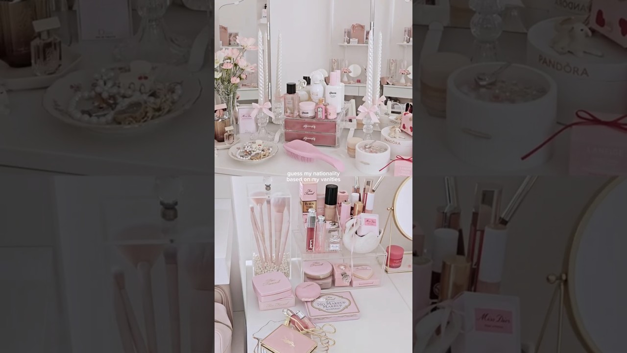 🦢🎀🪞# girl vanity desk decor coquette room tour makeup organizing pink dollette aesthetic pinterest