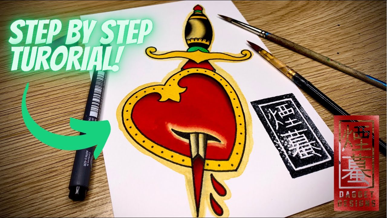 Dagger through heart Tattoo - Easy to draw