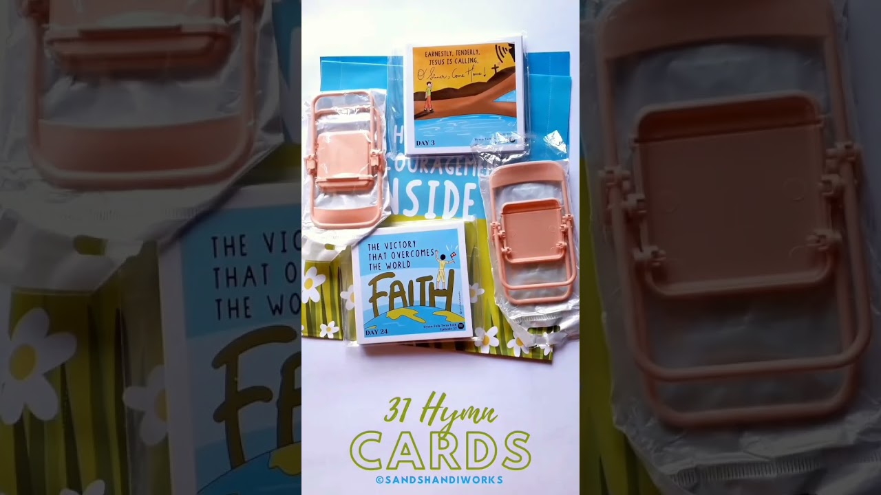 Hand Lettered Lyrics and Hand Drawn Illustrations of Hymns, 31 Cardstock Prints with a plastic stand