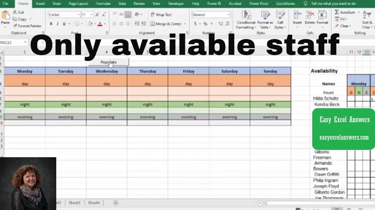 Use only available staff for schedule in Excel