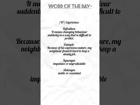 CAPRICIOUS // Word Of The Day #vocab #english #difficultwords #reels #shorts #cbse #icse #bank #ssc