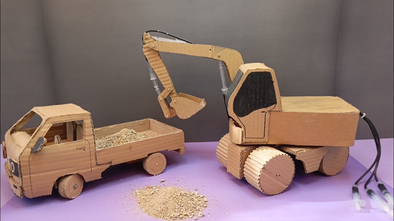How to make Hydraulic Excavator from Cardboard (Real Syringe System) 