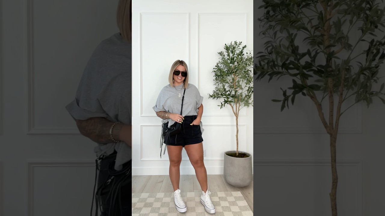 How I style denim shorts #ootd #outfitideas #fashion #midsizefashion