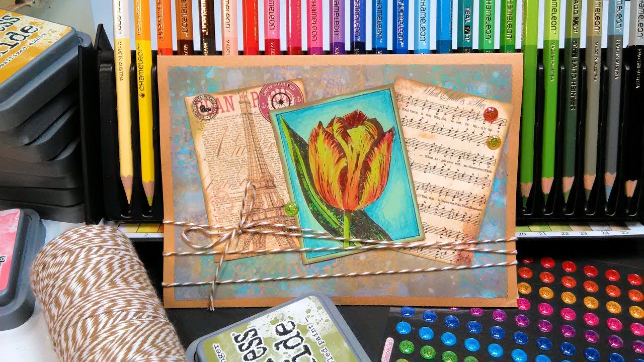 Colored Pencil Tips & Inky Background on Kraft Stamp School!