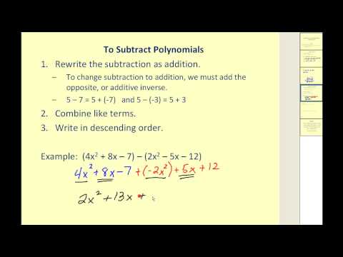 Adding and Subtracting Polynomials | Math Help from Arithmetic through ...