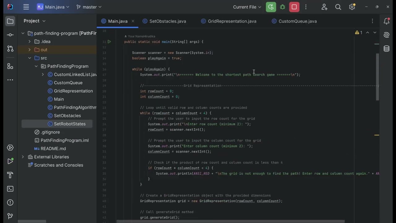 Path finding program using java