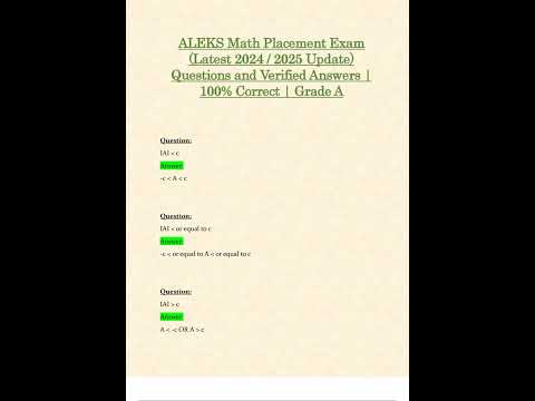 ALEKS MATH PLACEMENT EXAM LATEST 2024 2025 UPDATE QUESTIONS AND VERIFIED ANSWERS 100 CORRECT GRADE A