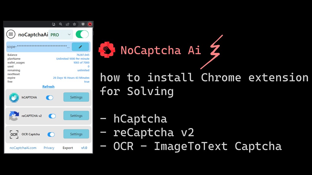 noCaptchaAi : Fast and Free Captcha Solver Chrome Extension  2023 | FREE 6000 🔥 credits monthly