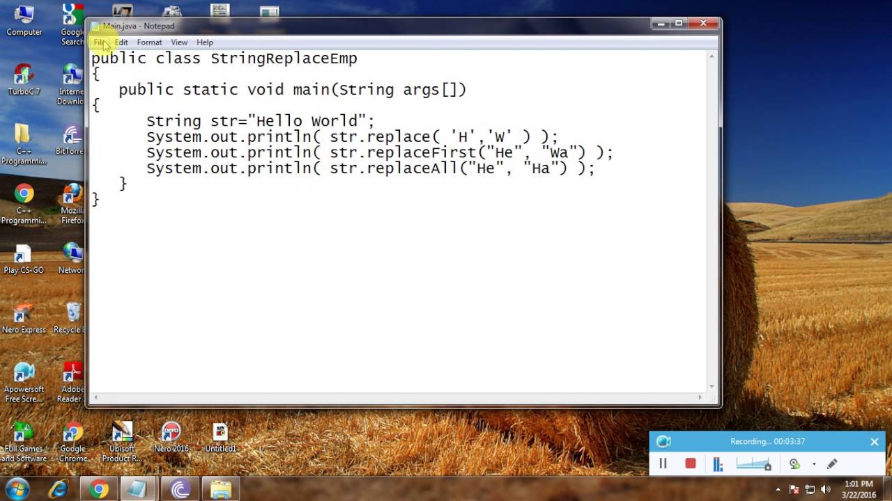 Write A Java Program to replace a substring inside a string by another one