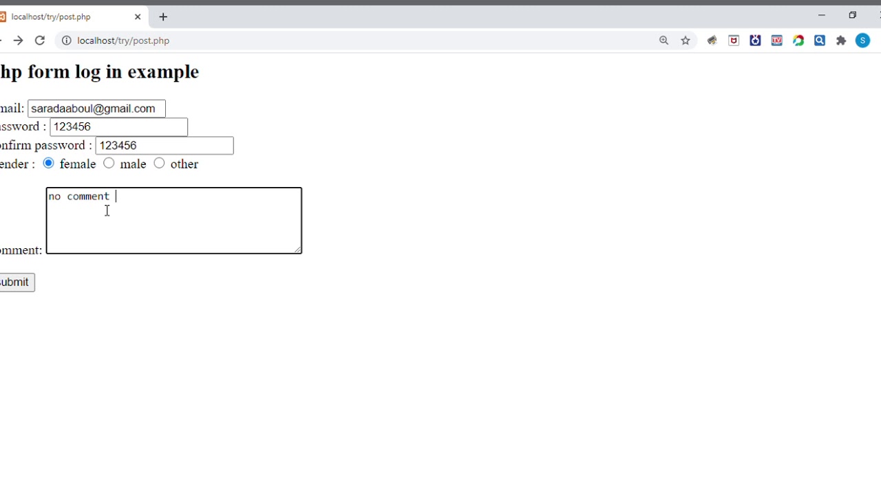 log in by using global variable ($_post)in php
