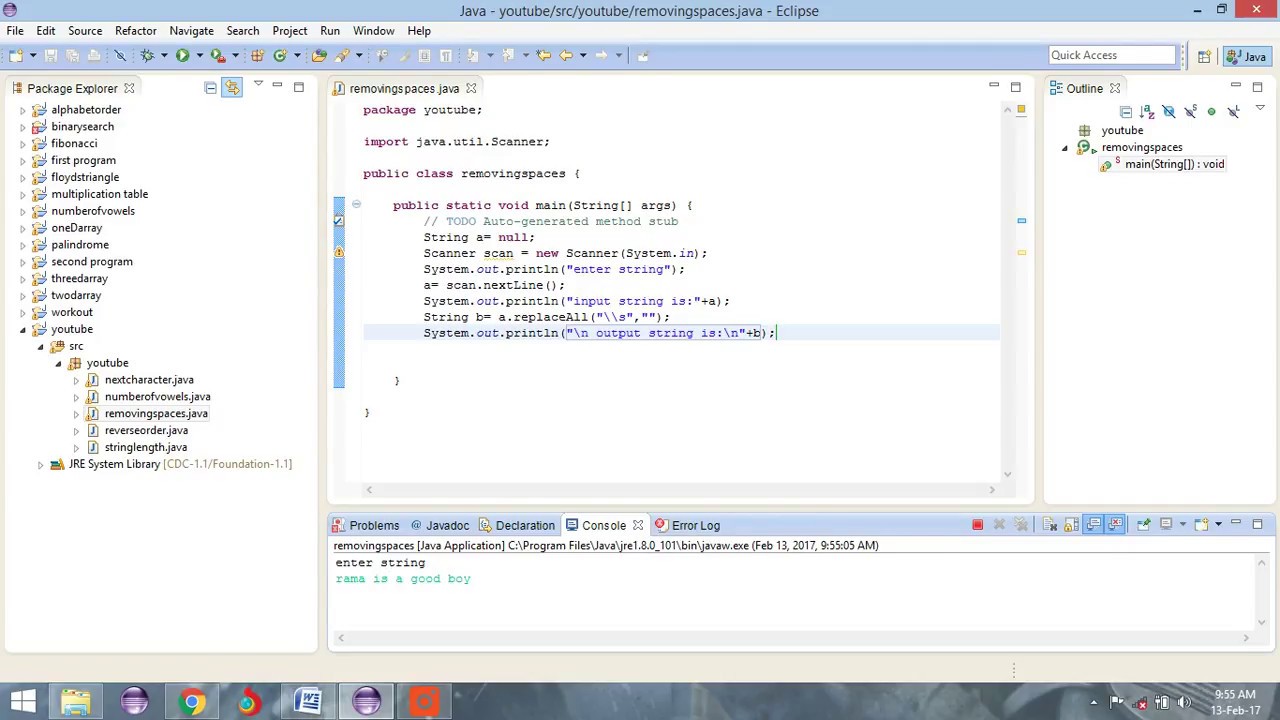 Simple java program to remove blank spaces