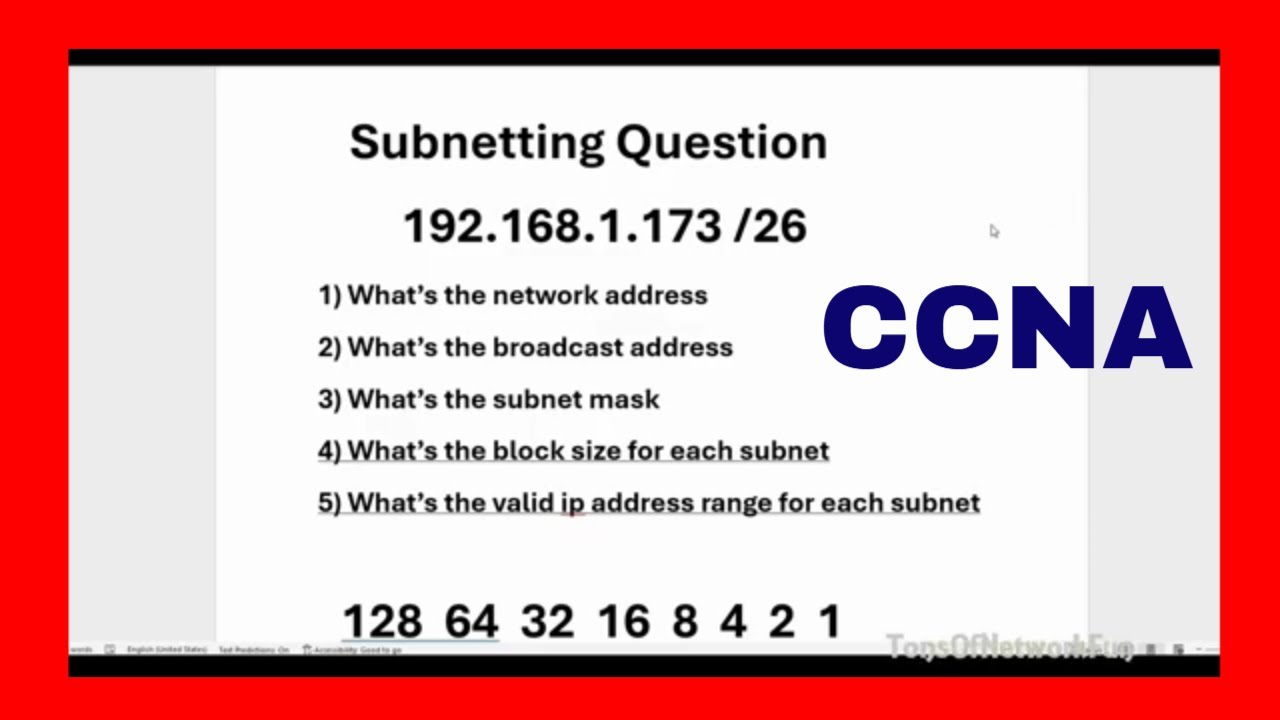 | CCNA | Subnetting Question example 192.168.1.173 /26