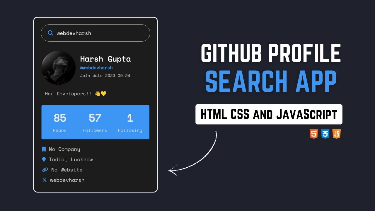 Github Profile Search App in HTML CSS & Javascript | Github Profile Search App in Javascript