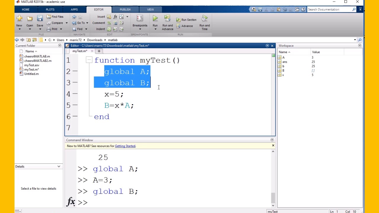 MATLAB global variables