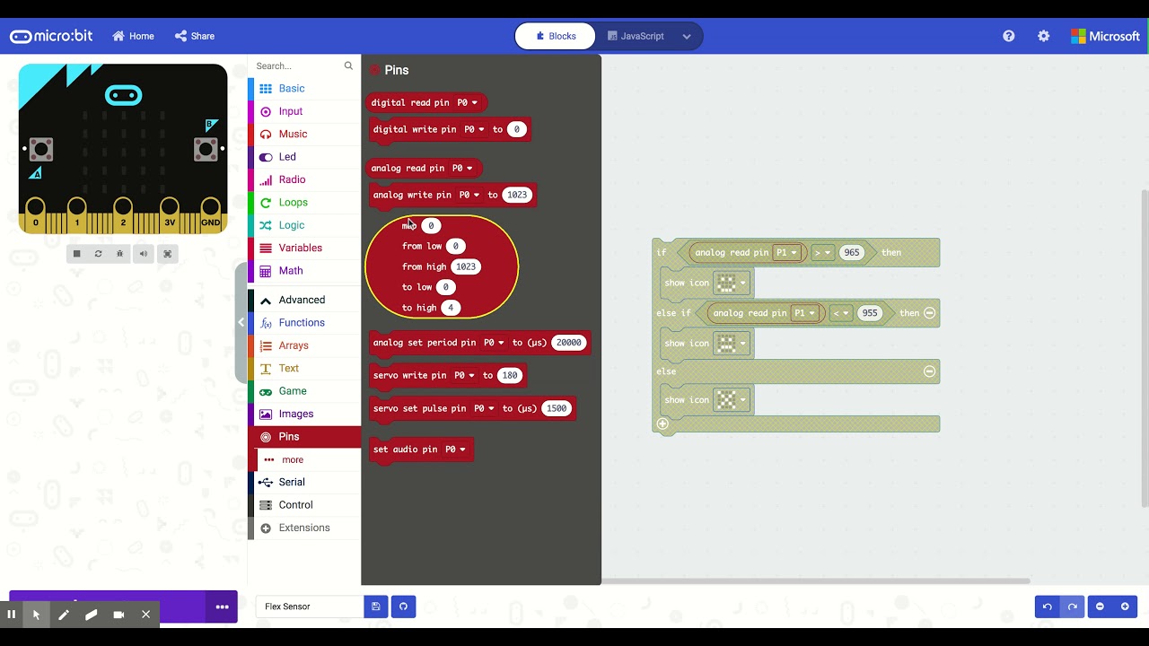 Flex Sensor Code MakeCode - Micro Bit