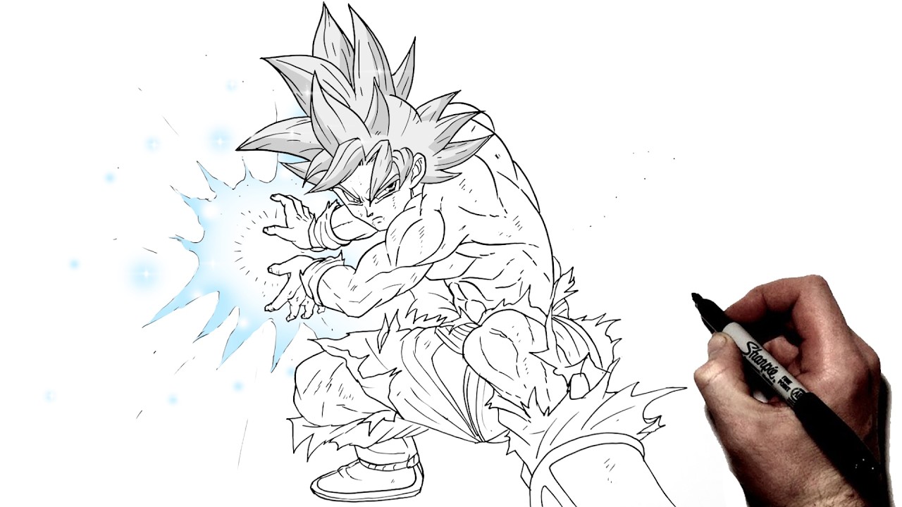 How To Draw Goku MUI Kamehameha | Step By Step | Dragon Ball