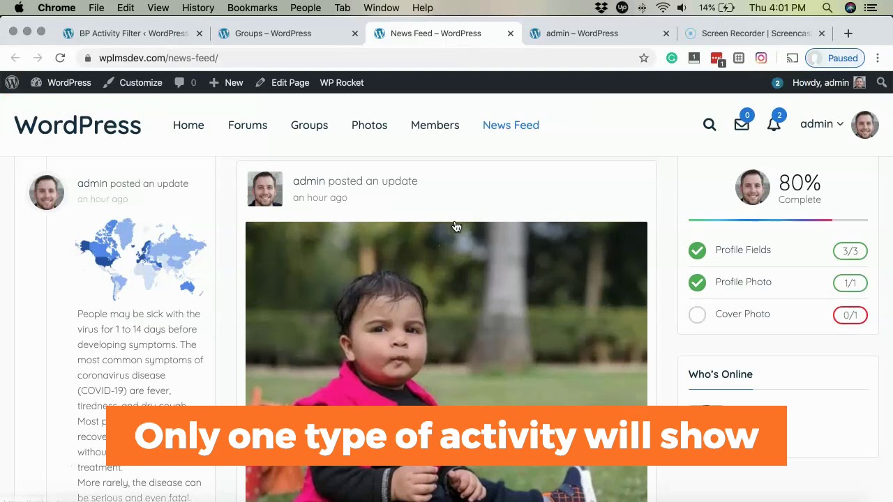 Change default Everything activity or remove activity type from BuddyPress sitewide and Profile wall
