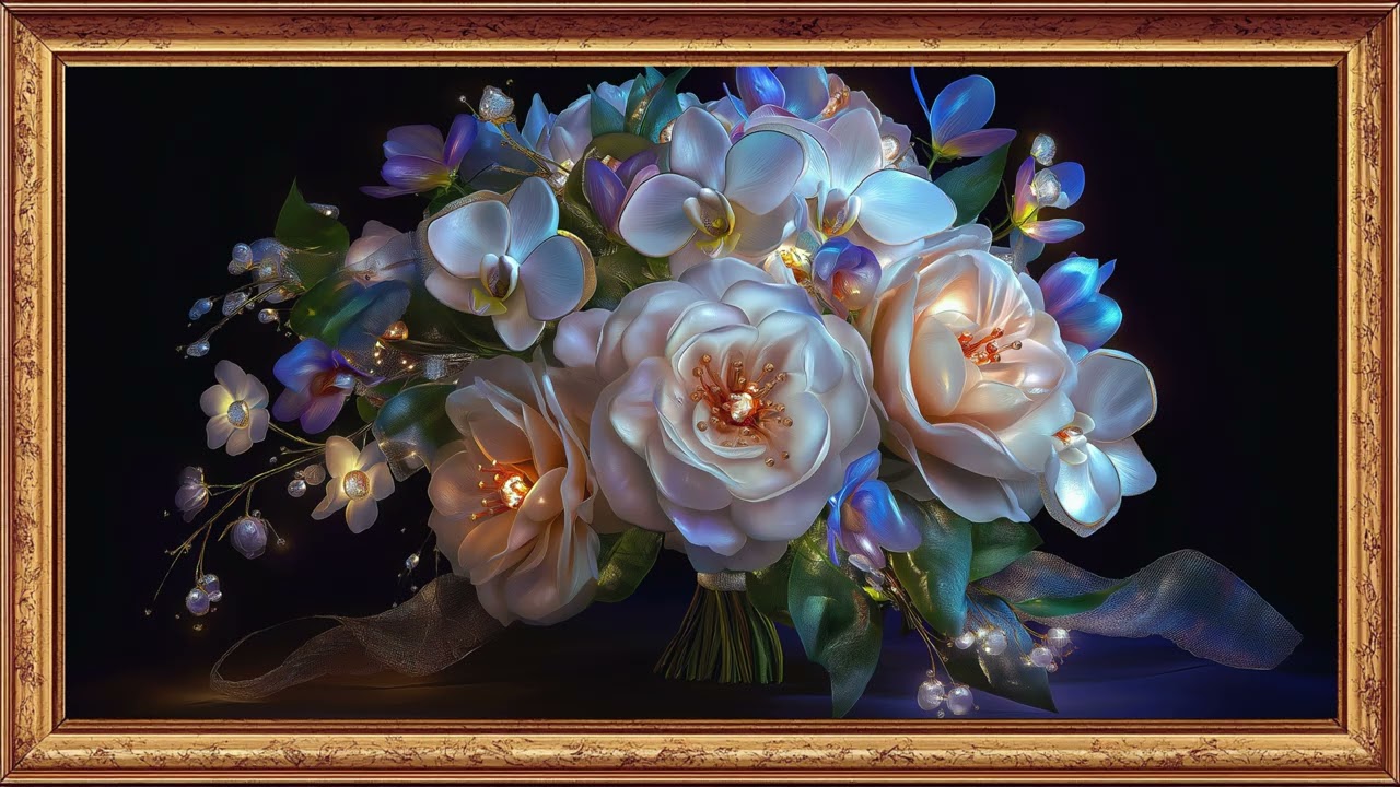 Screensaver 4K Flores – Marco Dorado Elegante | Pantalla Silenciosa para TV