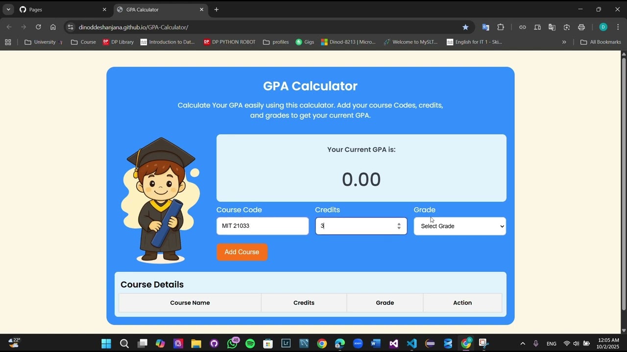 GPA Calculator | HTML, CSS, JavaScript